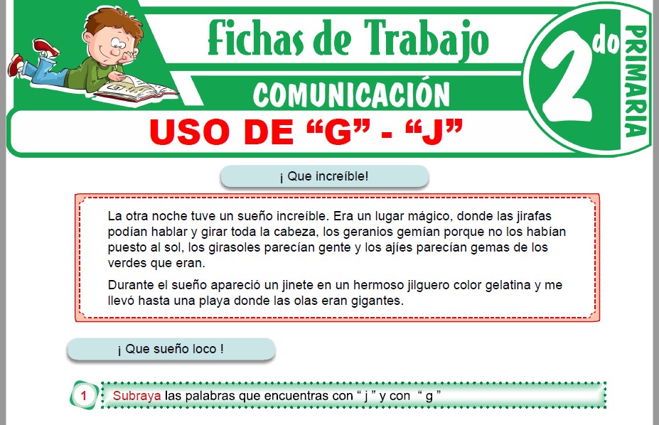 Uso de “G” - “J” para Segundo de Primaria – Fichas de Trabajo